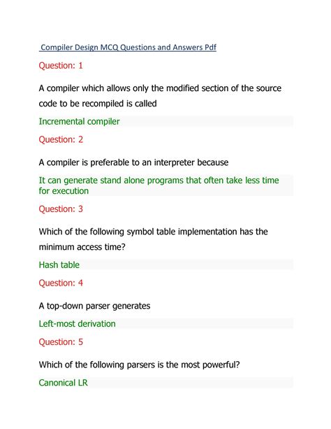 compiler design mcq questions and answers compiler design mcq questions and answers pdf