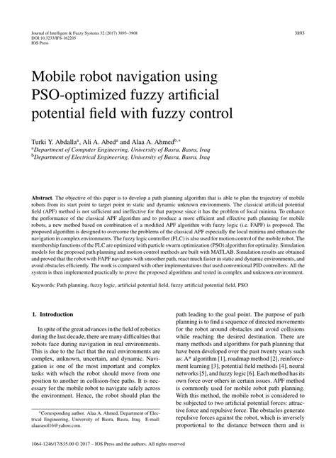 pdf mobile robot navigation using pso optimized fuzzy artificial potential field with fuzzy