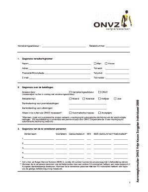 Invulbaar Online Aanvraagformulier ONVZ Vrije Keuze Zorgplan Individ