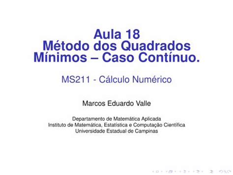 PDF Aula 18 Método dos Quadrados Mínimos Caso Contínuo 5cm valle