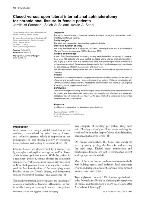 Pdf Closed Versus Open Lateral Internal Anal Sphincterotomy For