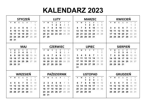 Kalendarz Roczny 2023 Kalendarz Su