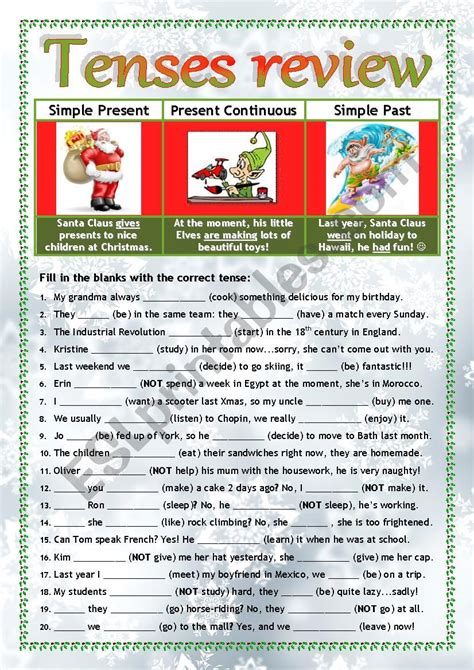 TENSES REVIEW ESL Worksheet By Alex076