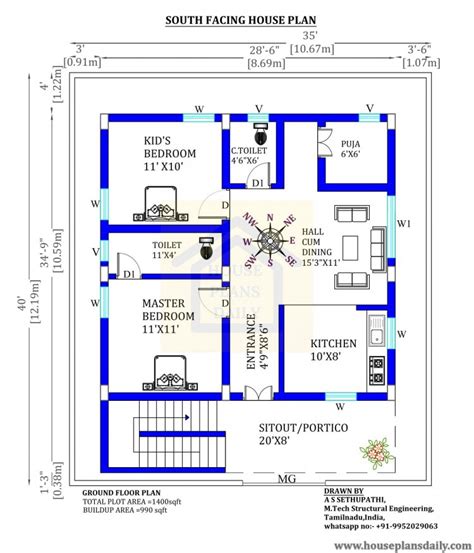 Bhk Floor Plan Sqft House Plan South Facing Plan House