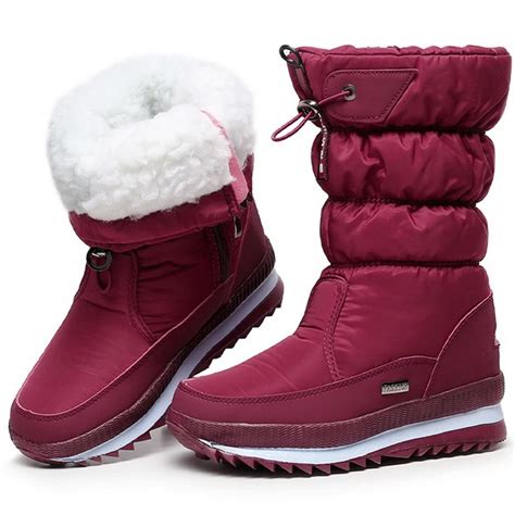 Botas de neve plataforma para mulheres pelúcia grossa impermeável