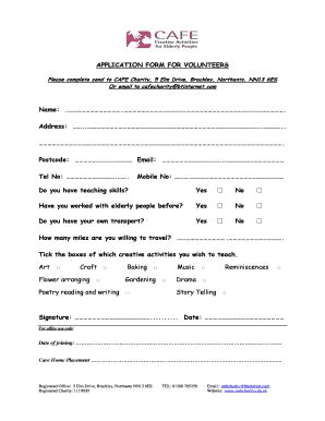 Fillable Online Cafecharity Org Application Form For Volunteers CAFE