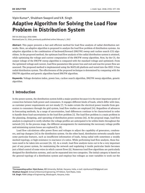 pdf adaptive algorithm for solving the load flow problem in distribution system