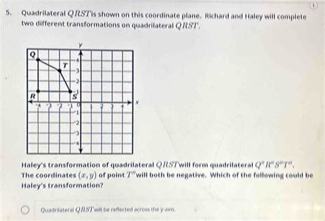 Solved 5 Quadrilateral QRST Is Shown On This Coordinate Plane