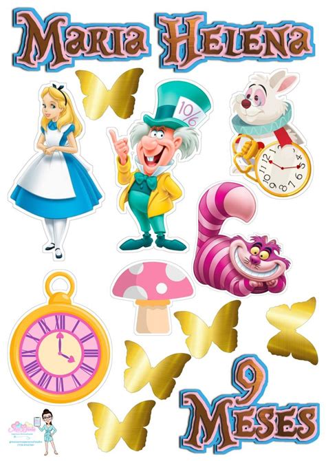 Topper de bolo tema Alice no país das maravilhas Fiesta del