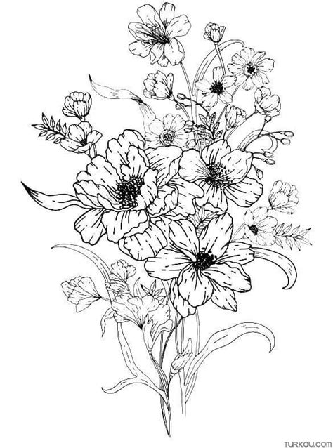 Bouquet Of Flowers Drawing Coloring Page Turkau