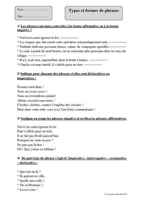 Imprimer Exercice Cm1 Les Types De Phrases Dessin Bts Cpi