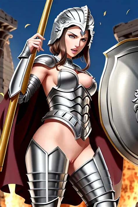 Dopamine Girl Greek Armor Brown Hair Tits Out Small Tits Shield