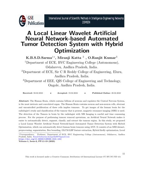 pdf a local linear wavelet artificial neural network based automated tumor detection system