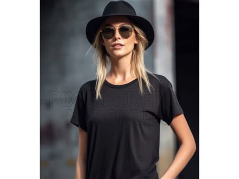 Black T Shirt Mockup With Female Model Graphic By Pixel Perfect