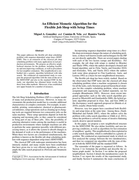 pdf an efficient memetic algorithm for the flexible job shop with setup times