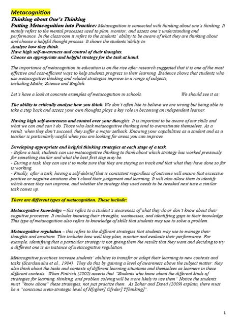 metacognition pdf metacognition learning