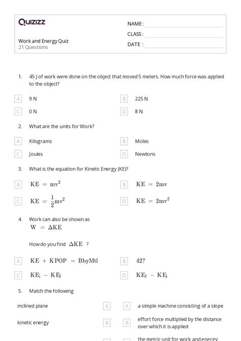 50 Work And Energy Worksheets For 9th Grade On Quizizz Free Printable