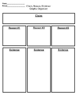 Claims Reason Evidence Graphic Organizer TPT