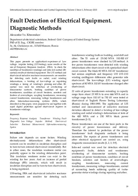 pdf fault detection of electrical equipment diagnostic methods co sep