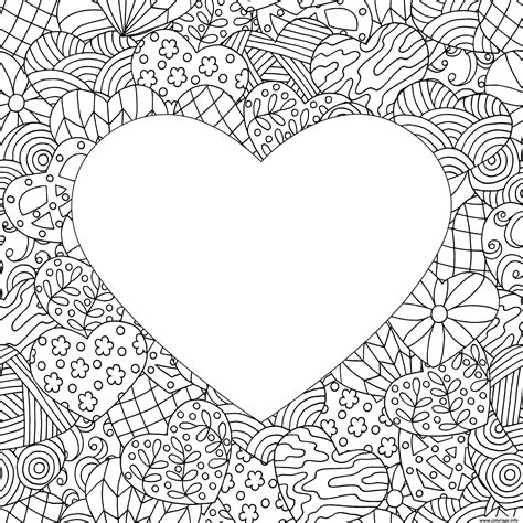 Coloriage Coeur Blanc Mandala Coeurs Motifs Dessin St valentin à imprimer