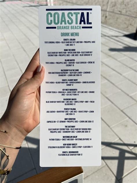 Menu At Coastal Orange Beach Pub Bar Orange Beach