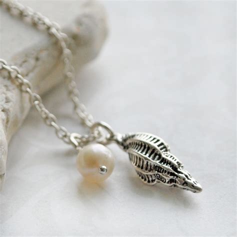 Conch Shell Necklace Sterling Silver And Pearl Etsy Conch Shell