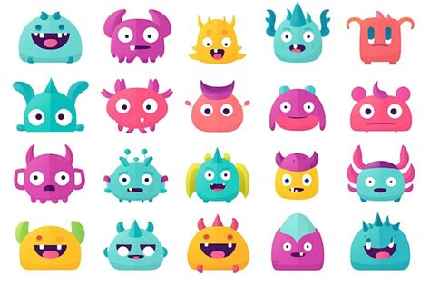 Conjunto De Monstruos De Dibujos Animados De Diferentes Colores