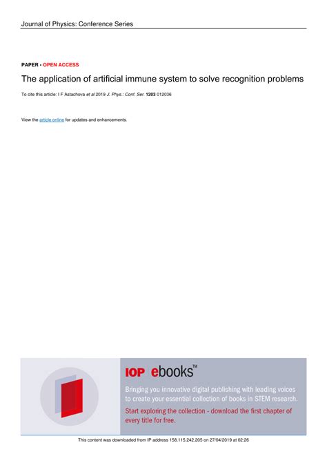 pdf the application of artificial immune system to solve recognition problems
