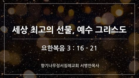 세상 최고의 선물 예수 그리스도 요한복음3장 향기나무교회 주일설교 YouTube