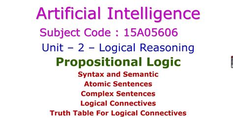Propositional Logic Artificial Intelligence Logical Reasoning Unit