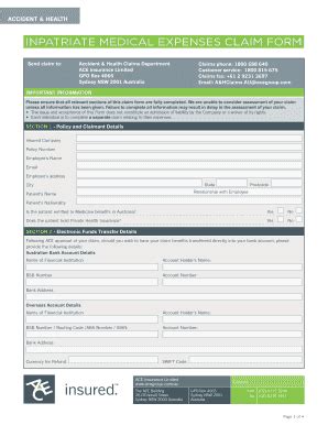 Fillable Online Ace Inpatriate Medical Bclaimb Form Ace Group Fax
