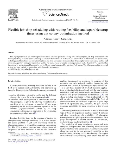 pdf flexible job shop scheduling with routing flexibility and separable setup times using ant