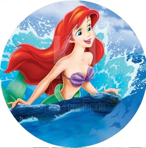 Painel Redondo Sublimado Tecido Ariel Pequena Sereia Venda Em