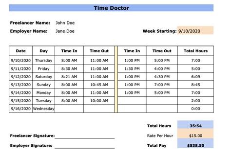 Freelance Timesheet Template