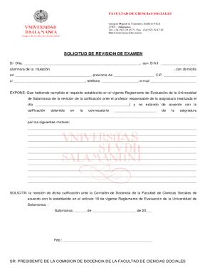 Completable En línea SOLICITUD DE REVISION DE EXAMEN Fax Email Imprimir