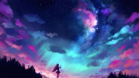 Anime Girl Starry Night Sky Live Wallpaper MoeWalls