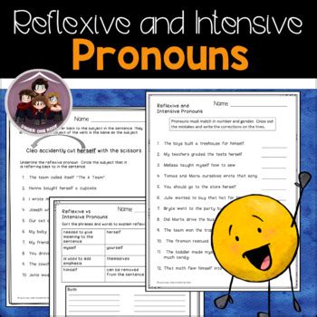 Reflexive And Intensive Pronouns Worksheets For Th Grade By Under One Roof