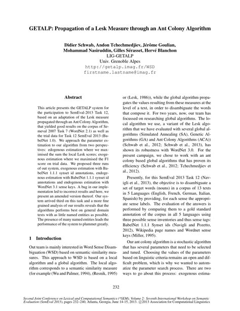 pdf getalp propagation of a lesk measure through an ant colony algorithm