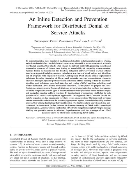 pdf an inline detection and prevention framework for distributed denial of service attacks