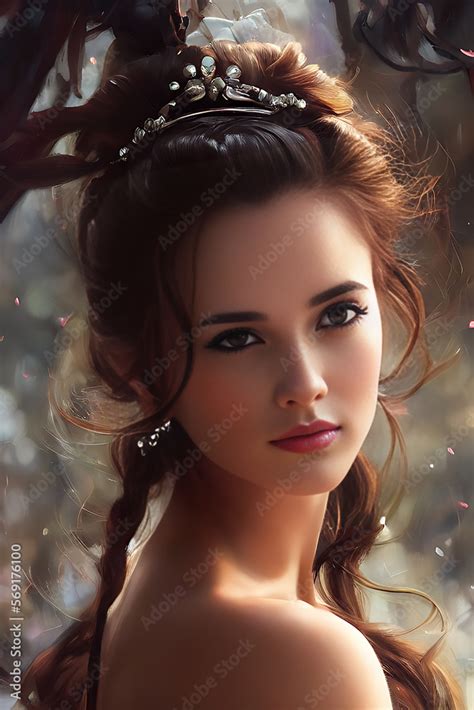 Oil Painting Portrait Of A Naked Ancient Princess With Diadem Created