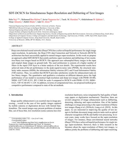pdf sdt dcscn for simultaneous super resolution and deblurring of text images