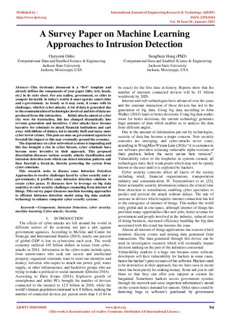 pdf ijert a survey paper on machine learning approaches to intrusion detection ijert journal