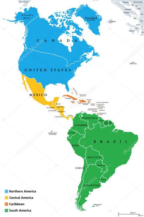 Las Américas Geoscheme Mapa Político Subregión América Del Norte Con