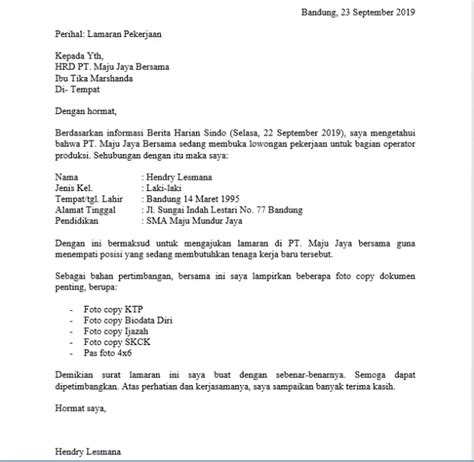 40 Contoh Surat Lamaran Kerja Yang Baik Dan Benar Agar Dilirik HRD