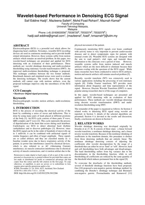 pdf wavelet based performance in denoising ecg signal