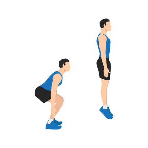 Hombre Haciendo Saltar Ponerse En Cuclillas Ejercicio Plano Vector