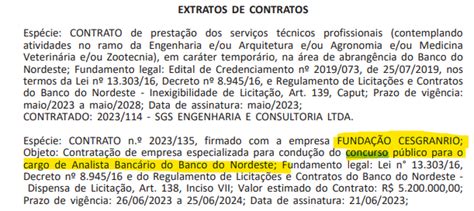 Concurso BNB extrato de contrato publicado edital iminente Direção