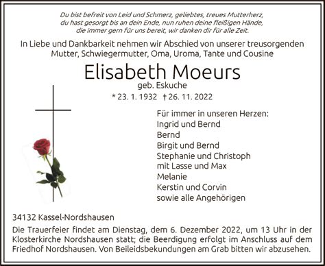Traueranzeigen Von Elisabeth Moeurs Trauer HNA De