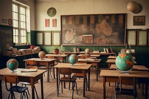 Un Sal N De Clases Con Una Pintura De Un Mapa Del Mundo En La Pared