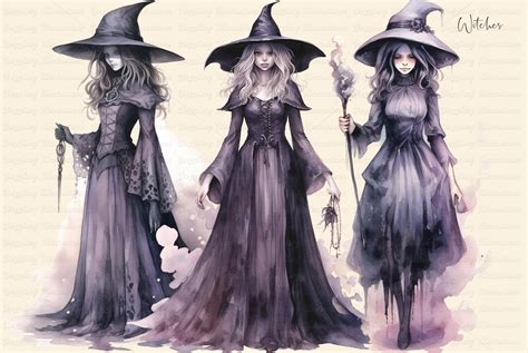 Watercolor Witch Craft Halloween Set Design Cuts